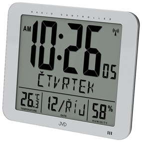 JVD Nástěnné rádiem řízené digitální hodiny  s budíkem JVD stříbrné DH9335.1