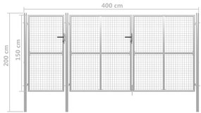 vidaXL Marketos Zahradní brána ocelová 400 x 150 cm stříbrná