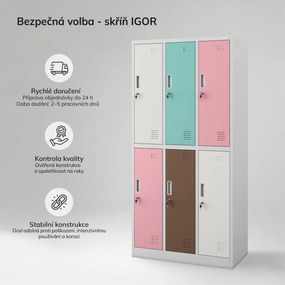 Šatní skříňka BOZP 6dveřová šedo-pastelová, 900x1850x450 mm: IGOR