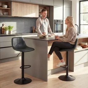 HOMCOM 2 ks barových židlí, výškově nastavitelné s opěrkou zad a nohou, otočné o 360°, ocelová konstrukce, černá