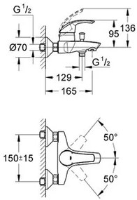 GROHE EUROSMART NEW vanová baterie nástěnná R15cm bez příslušenství, chrom