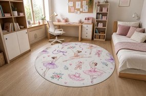 Dětský koberec protiskluzový BAMBINO 61600 krémový / růžový kruh