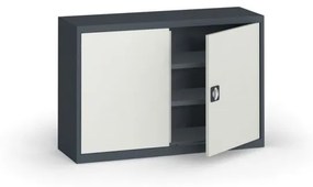 Plechová policová skříň METAL, 800 x 1200 x 400 mm, 2 police, tmavě šedá / šedá