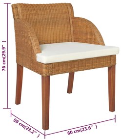 Jídelní židle s poduškami 2 ks světle hnědé přírodní ratan - Default Title