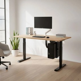 Výškově nastavitelný stůl OfficeTech C, 140 x 80 cm, černá podnož, dub kraft