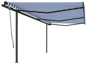 vidaXL Ručně zatahovací markýza se sloupky 6 x 3 m modrobílá