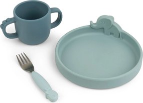 Příbory a nádobí pro děti Peekaboo silikonové nebesky modré 3 díly