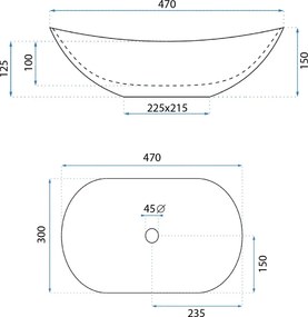 Rea Royal Mini, umyvadlo na desku 480x305x145 mm, černá-bílá, REA-U0538