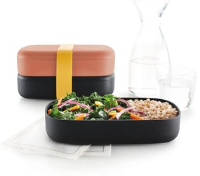 Lékué Svačinový box LUNCH BOX TO GO 2x500 ml - lososový/černý