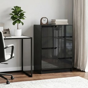 HOMCOM komoda se 4 zásuvkami, moderní a minimalistická, dřevěná, 60x40x85 cm, černý lak vysoký lesk