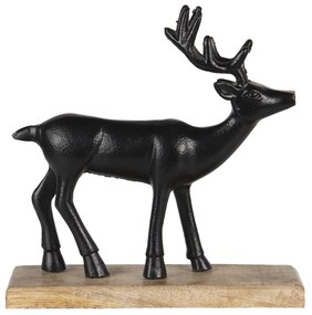 Hnědá soška jelena na dřevěném podstavci M - 20*8*22 cm
