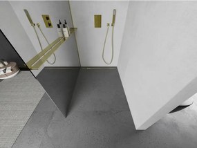 Mexen Kioto+ L, sprchová zástěna Walk-In s poličkou a věšákem 110 x 200 cm, 8mm sklo vzor zrcadlo, zlatý lesklý profil, 800-110-123-50-50