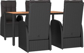 5dílný zahradní jídelní set s poduškami černý polyratan 3157600