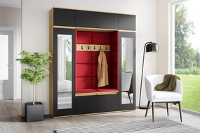 Eka Předsíňová stěna s čalouněnými panely Trinity 32 - Dub Artisan s černou / Rubínová 2324