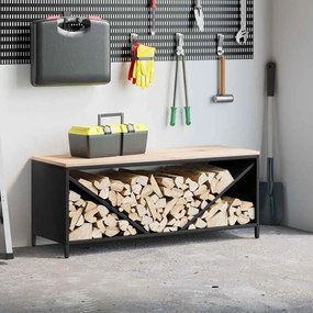 vidaXL Stojan na palivové dřevo s dřevěnou horní deskou [864255] Barva: Černá