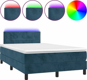 Box spring postel s matrací a LED tmavě modrá 120x200 cm samet 3134397