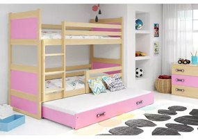 Dětská patrová postel s výsuvnou postelí RICO 200x90 cm Růžová Borovice
