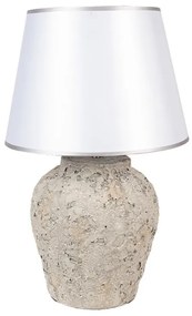 Šedá terakotová stolní lampa s bílým stínidlem s proužky Pleun – 35x59 cm