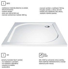 Mereo Sprchová vanička, čtverec, litý mramor, bez nožiček, bílá 1000 x 1000 mm