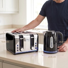 HOMCOM konvice a toastovač set s rychlovarnou konvicí 1,7 l a 7 stupni opečení pro snídaňový set v černé