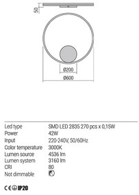 Redo Nástěnné/stropní LED svítidlo ORBIT ø 60 cm, 3000K Barva: Černá, Stmívání, řízení: DALI