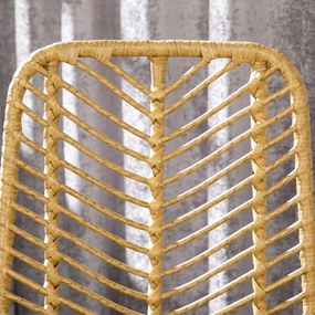 Barová židle HOMCOM, sada 2 kusů s opěradlem, barová židle v ratanovém vzhledu, kuchyňská židle v boho designu, robustní ocelové stoličky, žlutá