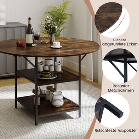 Costway 120 cm kulatý jídelní stůl pro 4-6 osoby s 2-vrstvým úložným