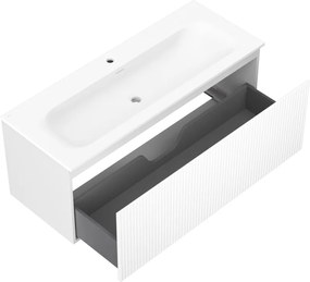 Mexen Rivel, koupelnová skříňka 120 cm s umyvadlem Vela, 1 zásuvka, drážkovaná, bílá matná, 91A20-12047-1-BF01-W23M01