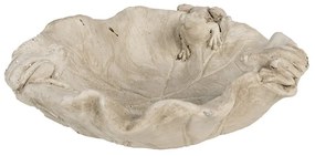 Béžové antik cementové krmítko pro ptáčky ve tvaru listu se žabkou -  Ø 22*6 cm