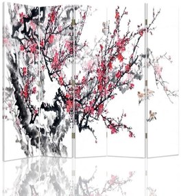 Ozdobný paraván Japonské třešňové květy - 180x170 cm, pětidílný, obustranný paraván 360°
