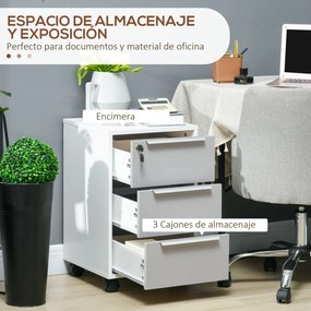 HOMCOM zásuvková jednotka se 3 zásuvkami – kancelářský file cabinet s kolečky, zámkem a 2 klíči pro domácí kancelář 40x40x63,5 cm bílá a šedá