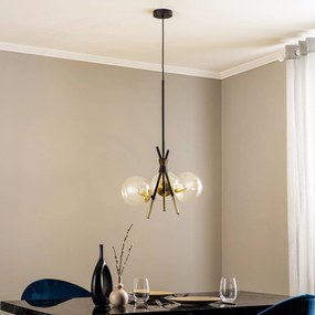 Lucande Sotiana závěsná lampa, 3 světla, kulatá, mosaz