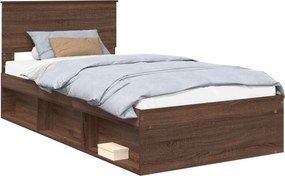 Rám postele s čelo Hnědý dub 100 x 200 cm Masivní borové dřevo 3410642