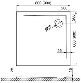 Polimat Čtvercová sprchová vanička z minerálního kompozitu Perrito SQ 80x80 (90x90) Barva: Černá - kamenná struktura, Rozměry (cm): 80x80