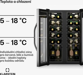 Klarstein Vinamour vinotéka, 2 chladící zóny, 7 polic, dotykové ovládání, UV-ochrana