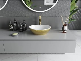 Mexen Elza, keramické umyvadlo na desku 405 x 330 mm, bílá-zlatý vzor, 21014008