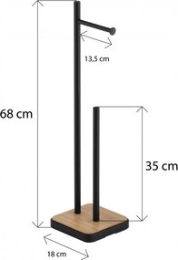 Erga Saga, držák na WC papír se zásobníkem 18x18x68 cm, černá matná-hnědá, ERG-YKA-P.SAGA
