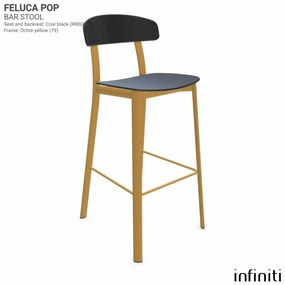Barová židle Feluca Pop Barva kovové konstrukce: Ochre yellow 79, Barva sedáku a opěradla z recyklovaného plastu: Coal black IR8022