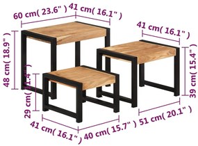vidaXL Marketos Hnízdové stolky 3 ks masivní dřevo