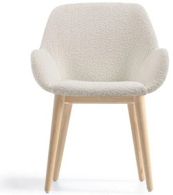 Bílá látková jídelní židle Kave Home Konna s jasanovou podnoží