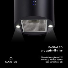 Klarstein Barett, digestoř, 35 cm, ostrůvková, 560 m³/h, LED, filtr s aktivním uhlím, černá