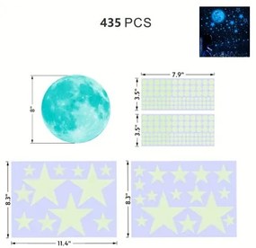 Samolepky na zeď - svítící měsíc s hvězdami Varianta: set F - malý modrý měsíc + hvězdy, 435ks
