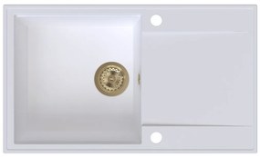Sink Quality Sink55, kuchyňský granitový dřez 780x460x215 mm + zlatý sifon, bílá, SKQ-SINK.W.1KDOL.XG