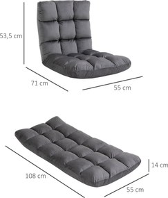 HOMCOM Podlahová židle 3 v 1 Skládací podlahová židle Opěradlo 13 poloh Sedák šedý Kovová pěna 55x71x53,5cm