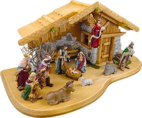 AMADEA Dřevěný osvětlený betlém BEZ FIGUREK 60 cm