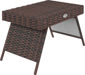 Outsunny Ratanový Boční Stolek - Zahradní Stolek - Skládací Stolek - Odolný vůči Počasí - Kempingový Stolek - Kávový Stolek pro Zahradu, Balkon, Hnědý