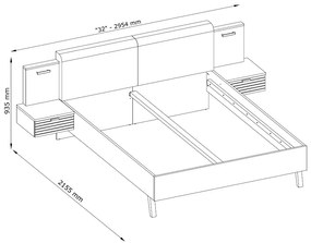 Postel s nočními stolky Trattino 180x200 cm, s osvětlením