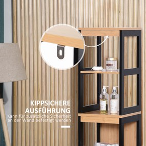Kleankin Koupelnový Sloupkový Skříň S 3 Policemi A 2 Zásuvkami Moderní Styl 30x30x144,3 cm Černá a Přírodní