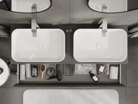 Mexen Rivel, koupelnová skříňka pod umyvadlo 140 cm s horní deskou, 2 zásuvky, drážkovaná, grafit matná - 91A20-14047-2-BFFC66