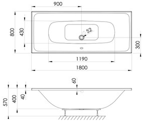 Polysan KALDERA obdélníková vana s konstrukcí 180x80x40cm, bílá, 60621